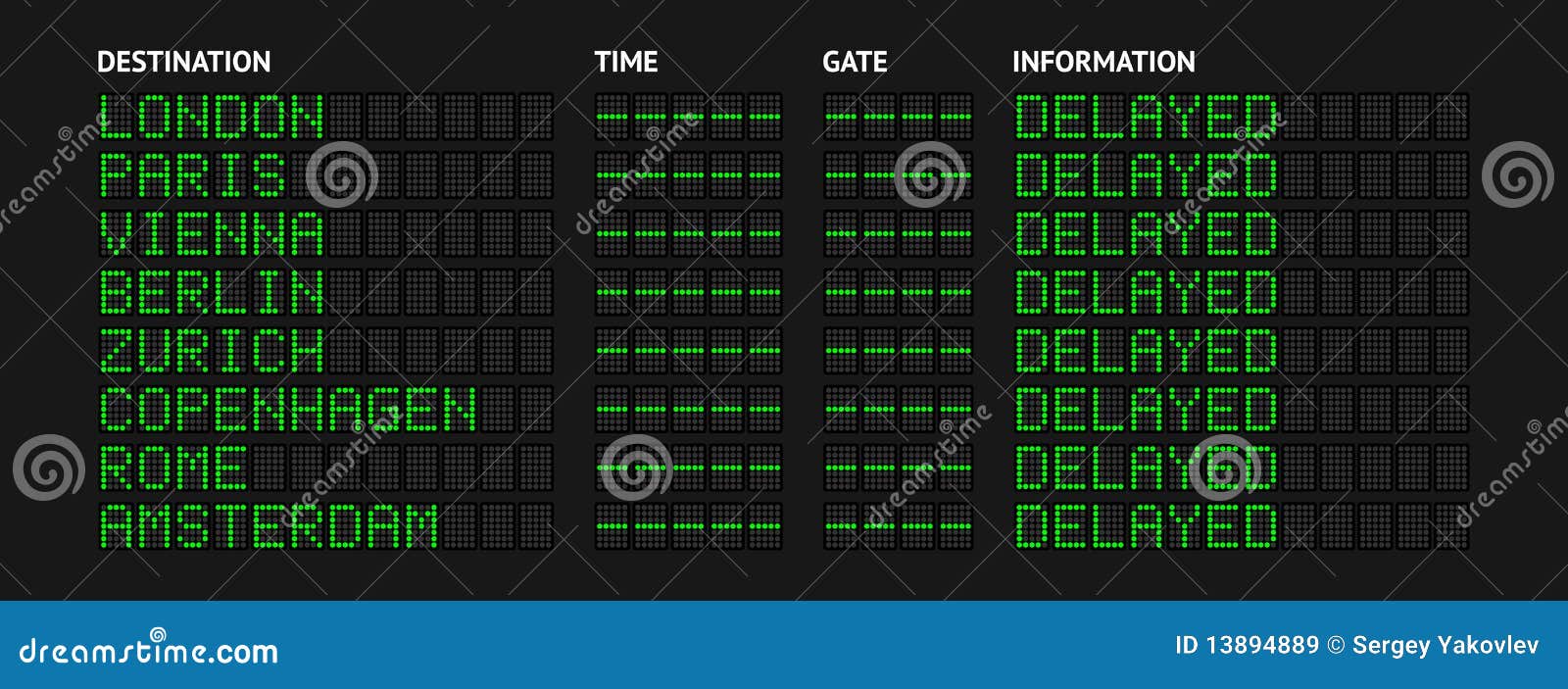 Delayed Flight Information Board Stock Illustration - Illustration of ...
