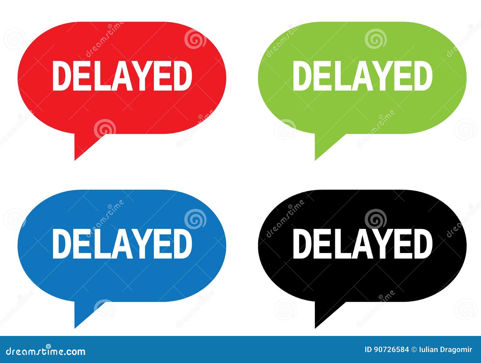 DELAYED Text, on Rectangle Speech Bubble Sign. Stock Illustration ...