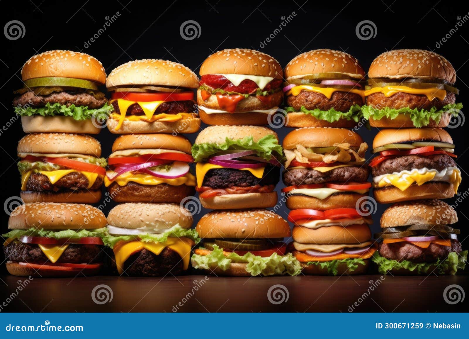 A Delectable Display of Various Hamburgers, Representing the Culinary ...