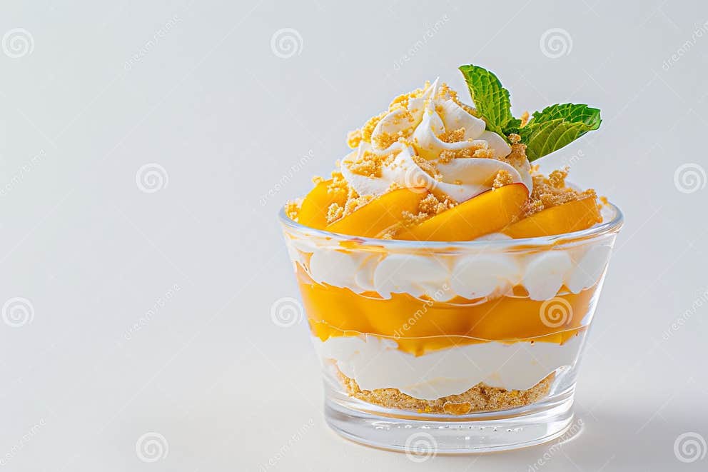 Delectable Mango Parfait with Whipped Cream and Crumbled Toppings ...