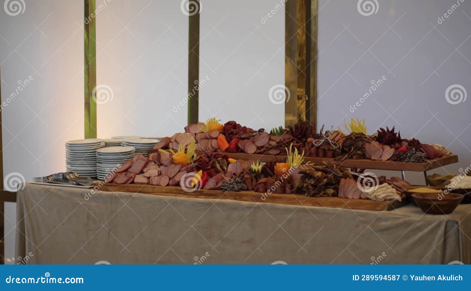 Delectable Meat Assortment Adorns Banquet Buffet Table. Exquisite ...
