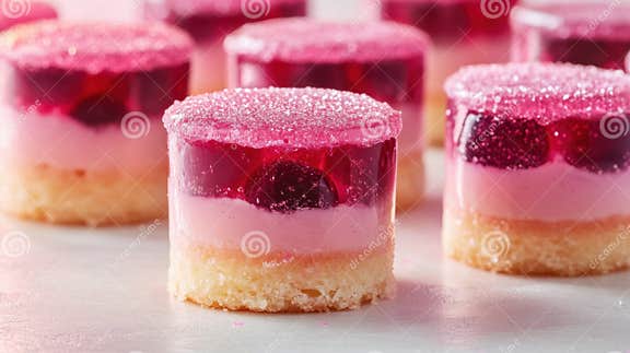 Delectable Mini Raspberry Cheesecake Bites on Pink Background Stock ...