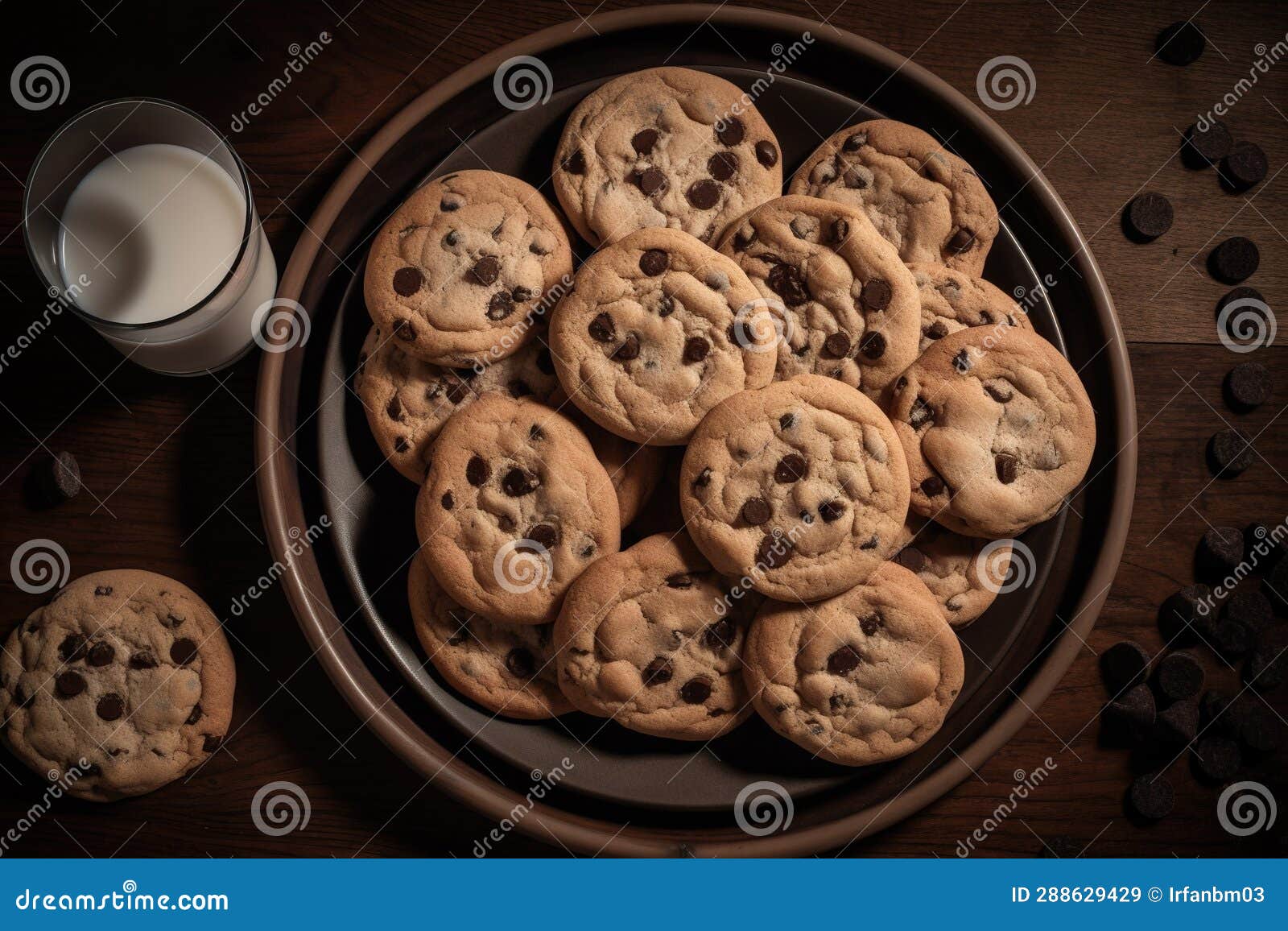 Delectable Plate of Chocolate Chip Cookies in Top-Down Perspective ...