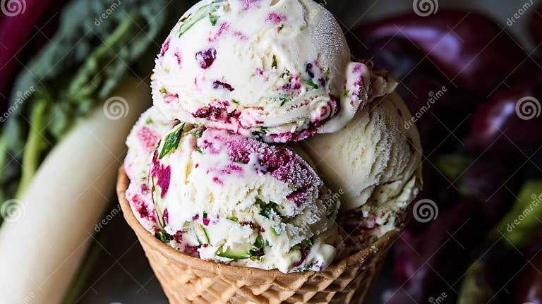 Delectable Raspberry Ripple Ice Cream Scoops in Waffle Cone Stock Image ...