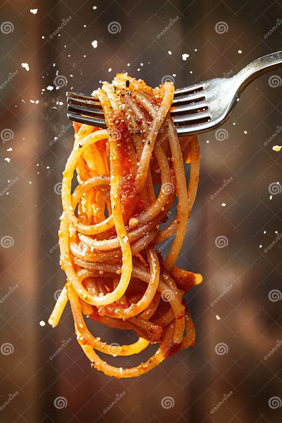 Delectable Spaghetti Bolognese Twirl on Fork with Falling Parmesan ...