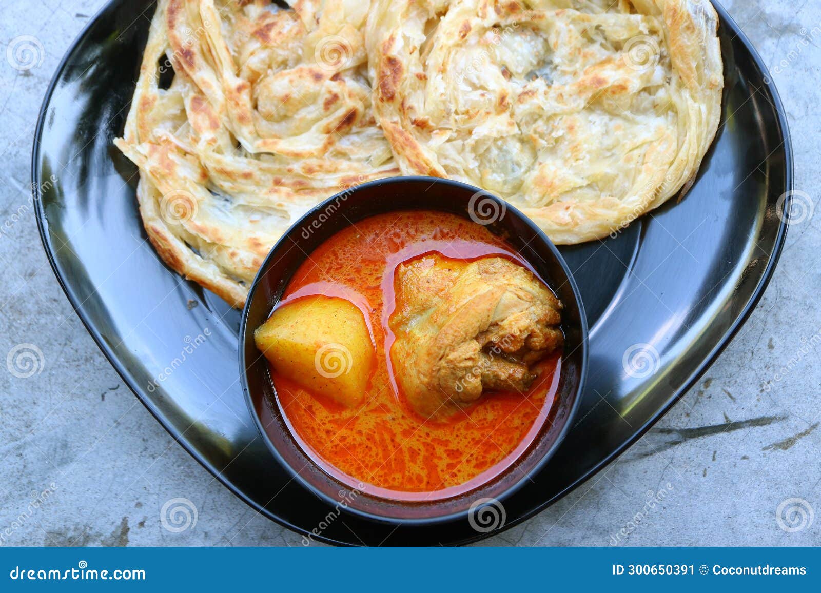 Spicy Indian Chicken Curry with Roti Flatbread Stock Image - Image of ...
