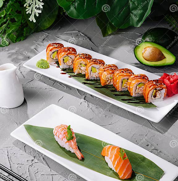 Delectable Sushi Platter on Elegant Table Setting Stock Image - Image ...