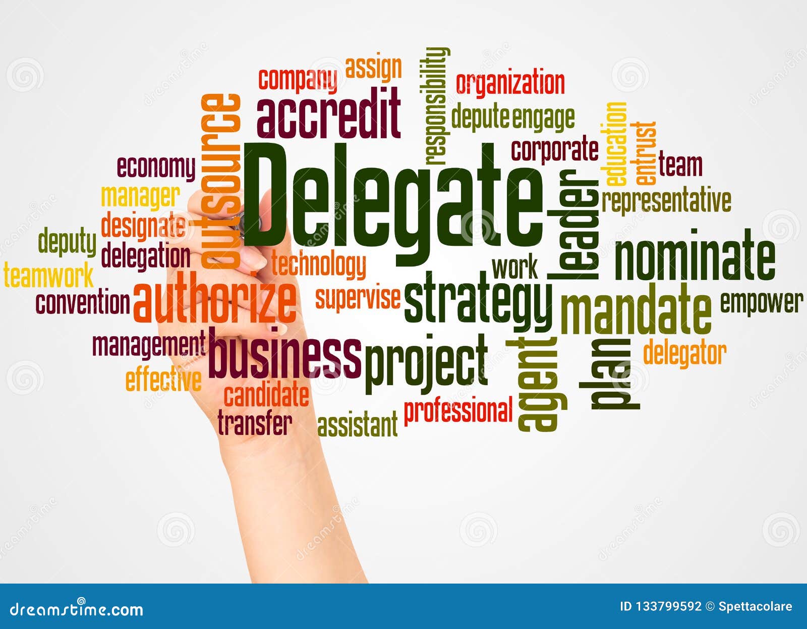 Delegate Word Cloud and Hand with Marker Concept Stock Illustration ...