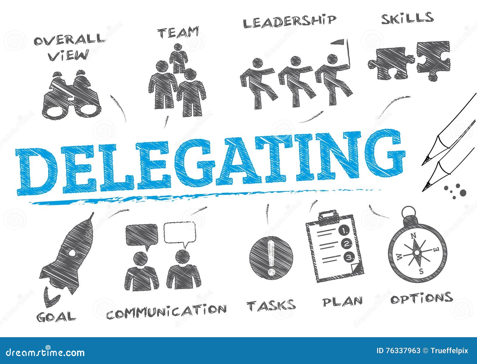 Delegating concept doodle stock illustration. Illustration of develop ...