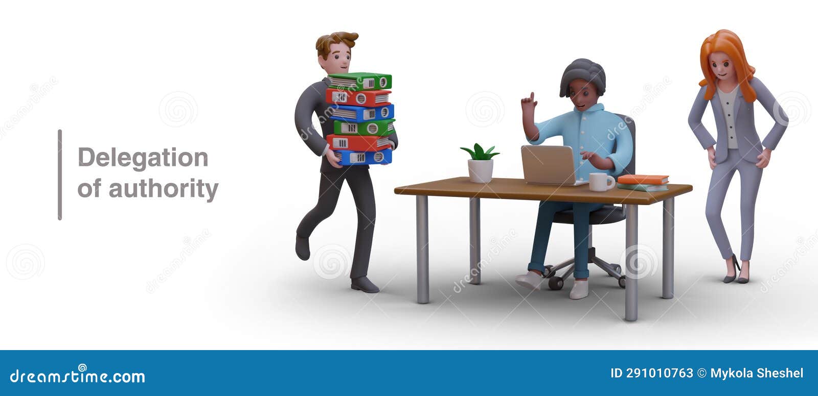 Delegation of Authority. Vector Composition with 3D Characters Stock ...