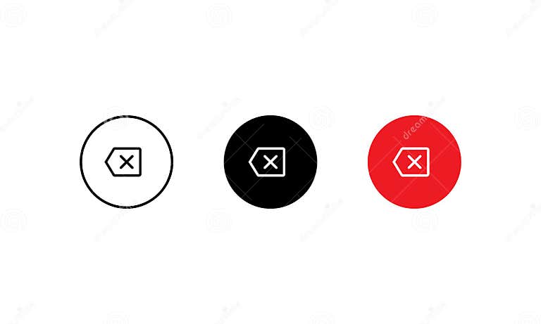 Delete Backspace Keyboard Key Icon Vector Set in Circle Shapes Stock ...