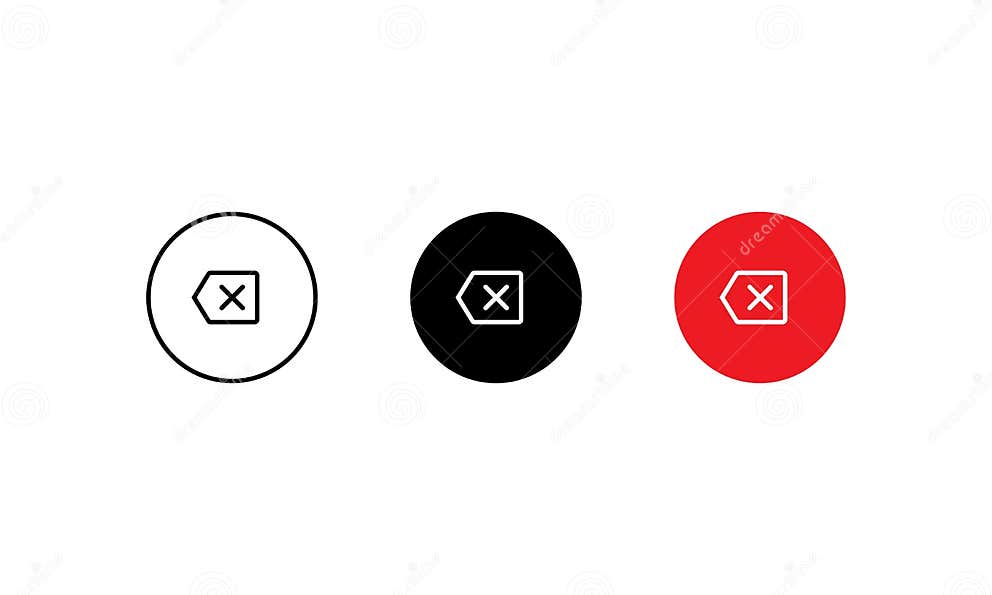 Delete Backspace Keyboard Key Icon Vector Set in Circle Shapes Stock ...