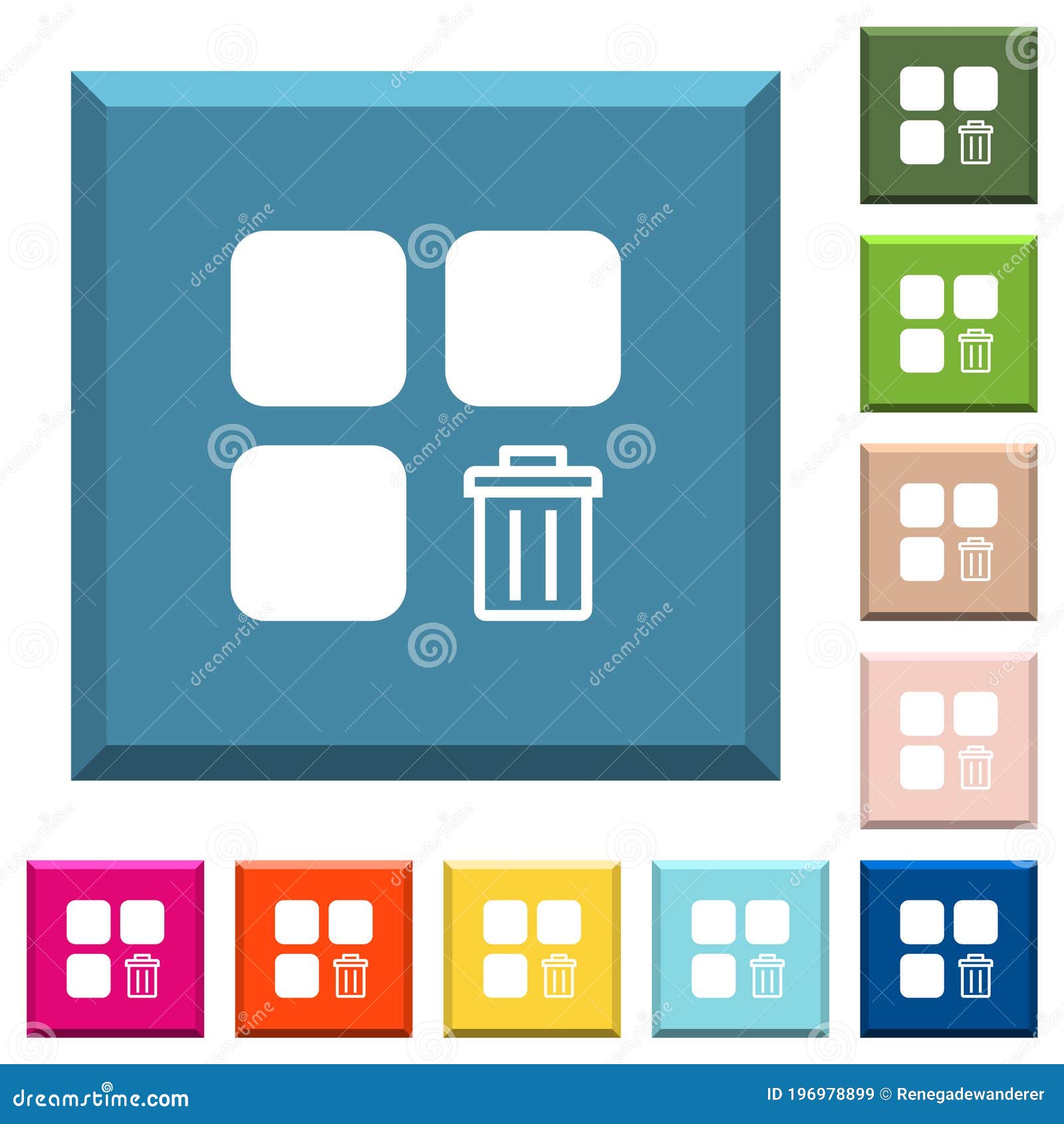 Delete Component White Icons on Edged Square Buttons Stock Vector ...