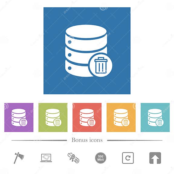Delete from Database Flat White Icons in Square Backgrounds Stock ...
