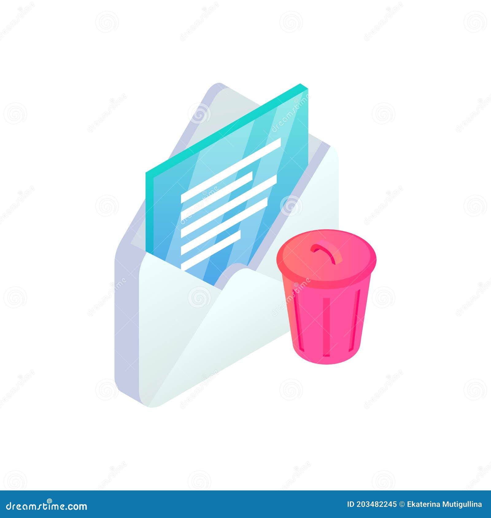 Delete Email Isometric Icon. 3d Open Message with Trash Icon Isolated ...
