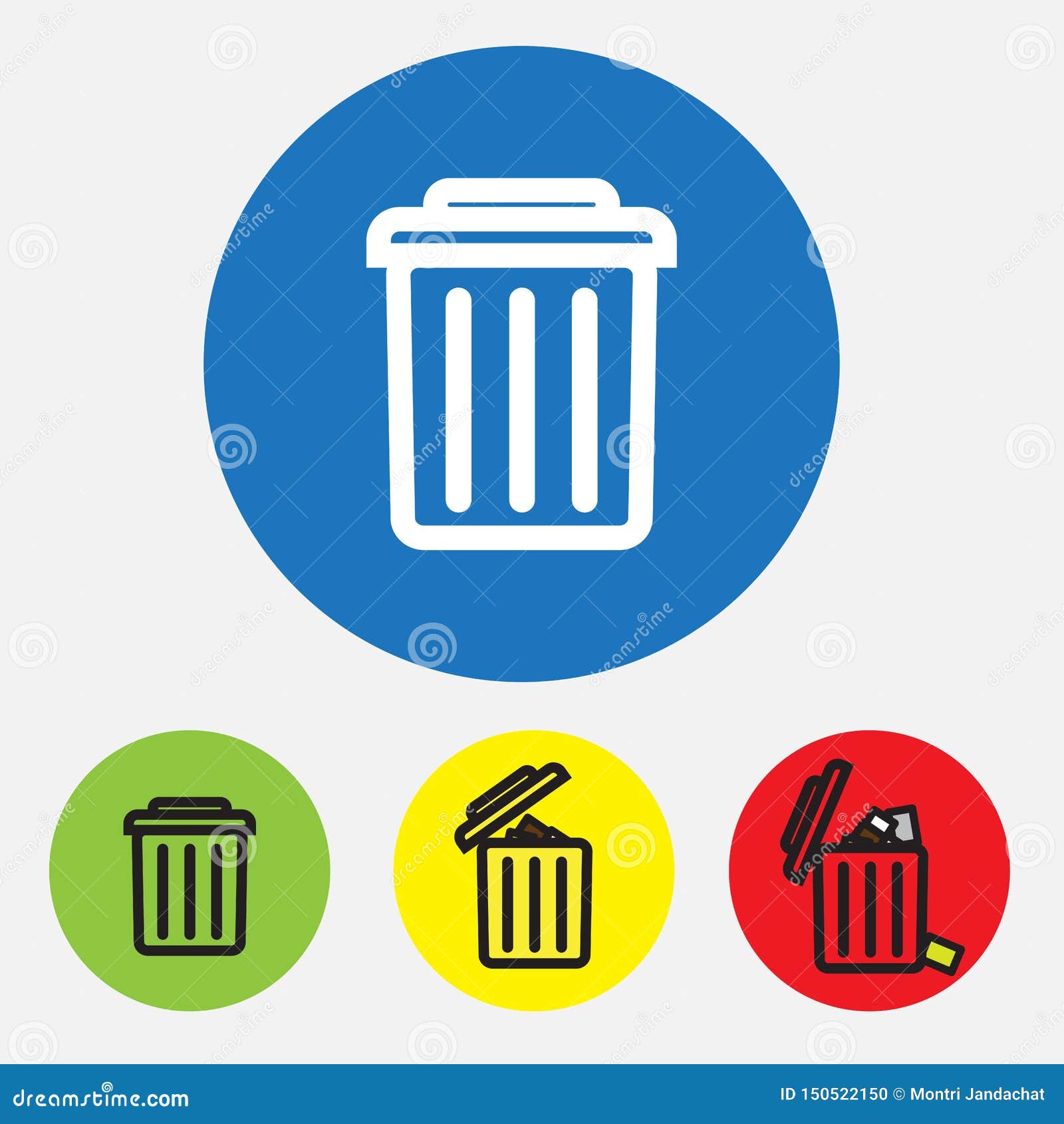 Delete Flat Icons, Trash Can Vector Icon Illustration on White ...