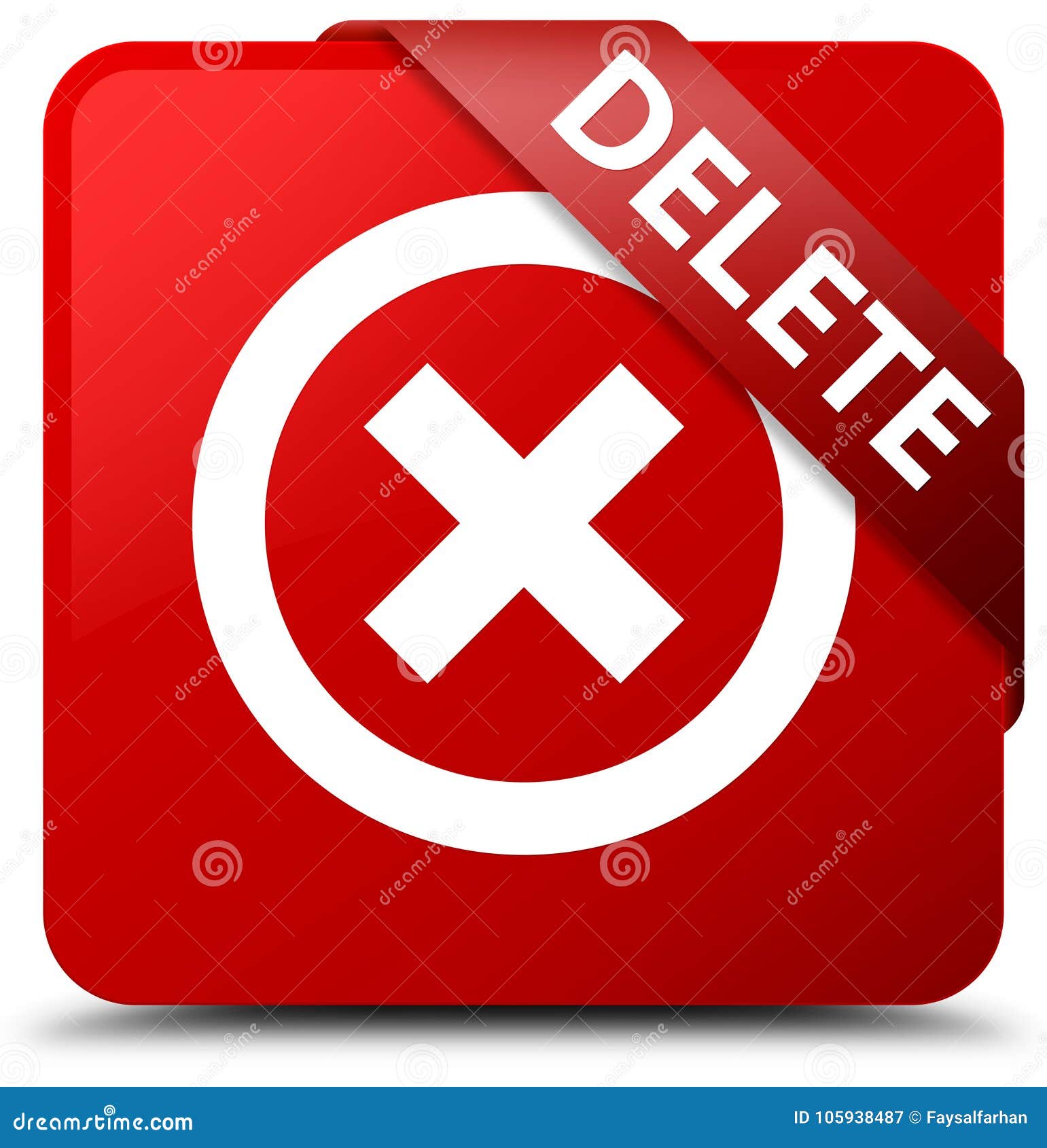 Delete Red Square Button Red Ribbon in Corner Stock Illustration ...