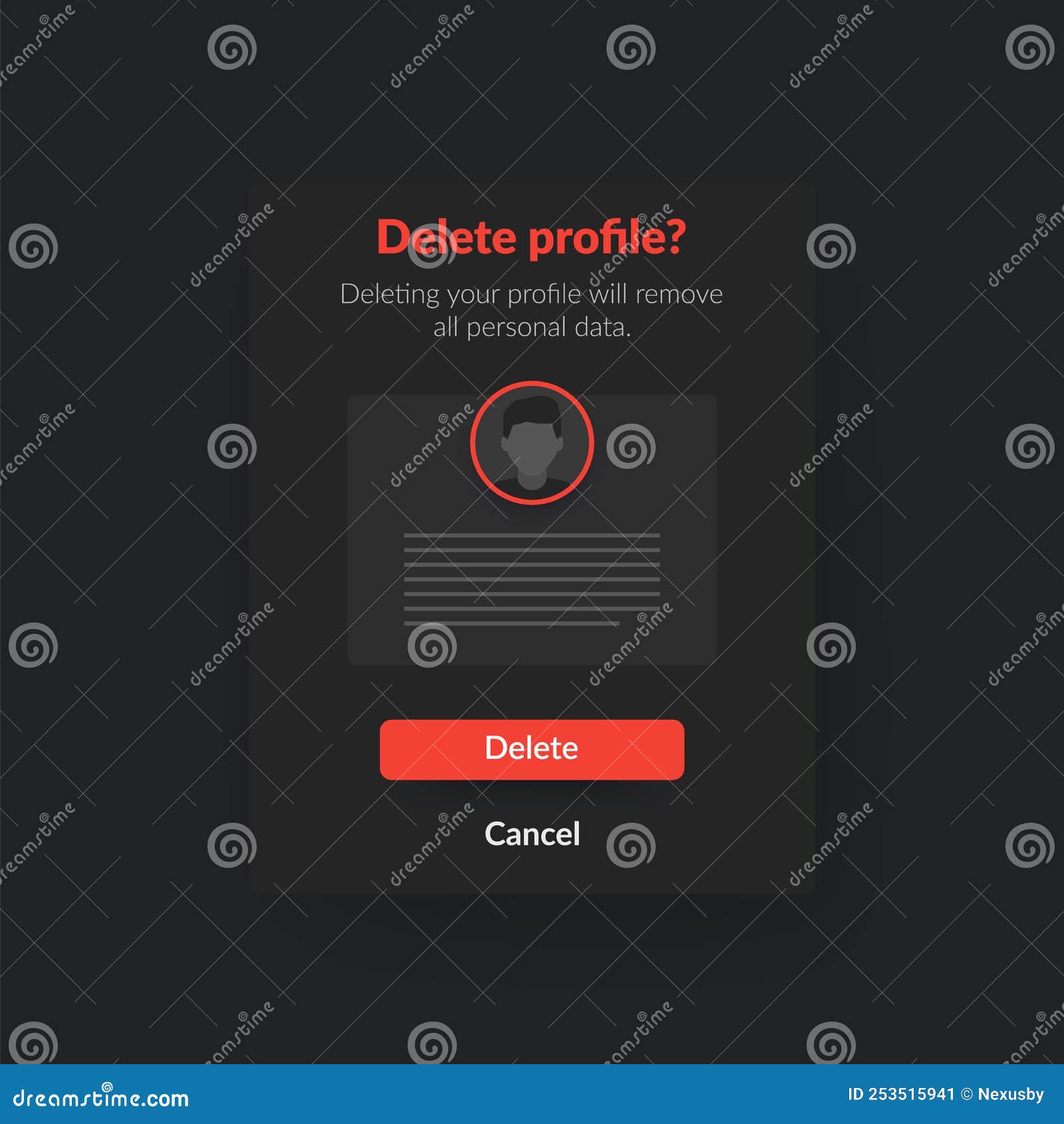 Delete Profile, Account Form, Dark Ui Design Stock Vector ... Delete Profile, Account Form, Dark Ui Design Stock Vector ...
