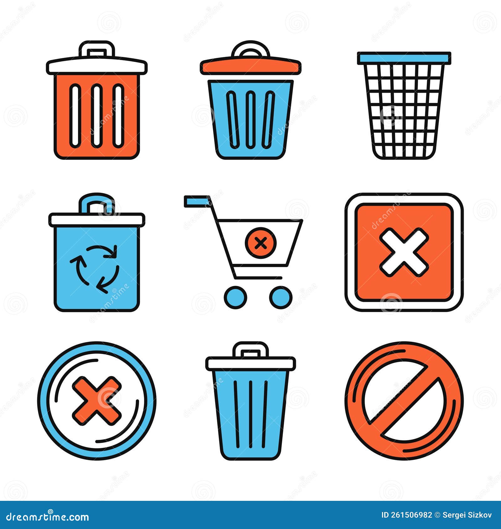 Delete Trash Icons Set On White Background Vector Stock Illustration