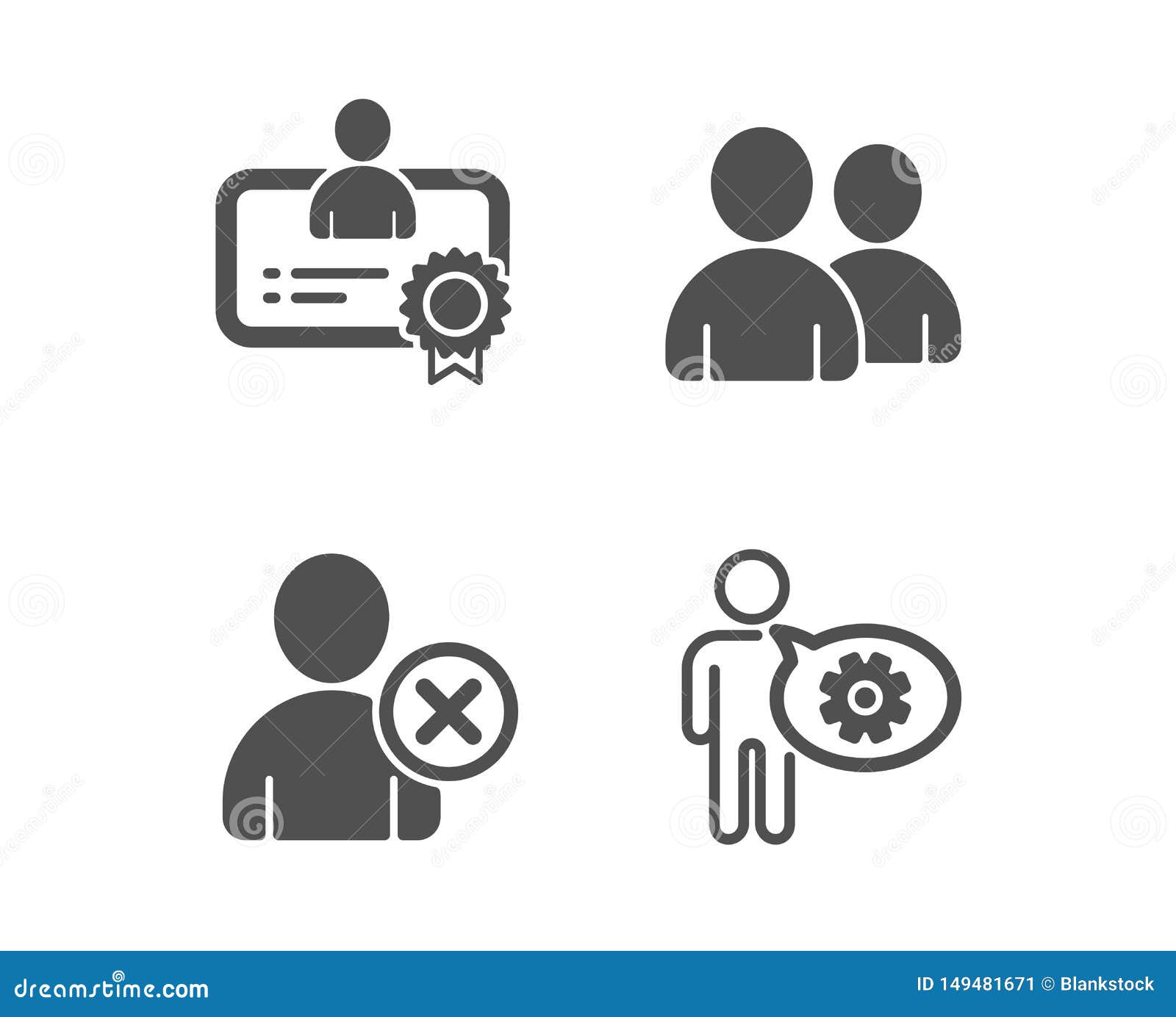 Delete User, Certificate and Users Icons. Cogwheel Sign. Remove Profile ...