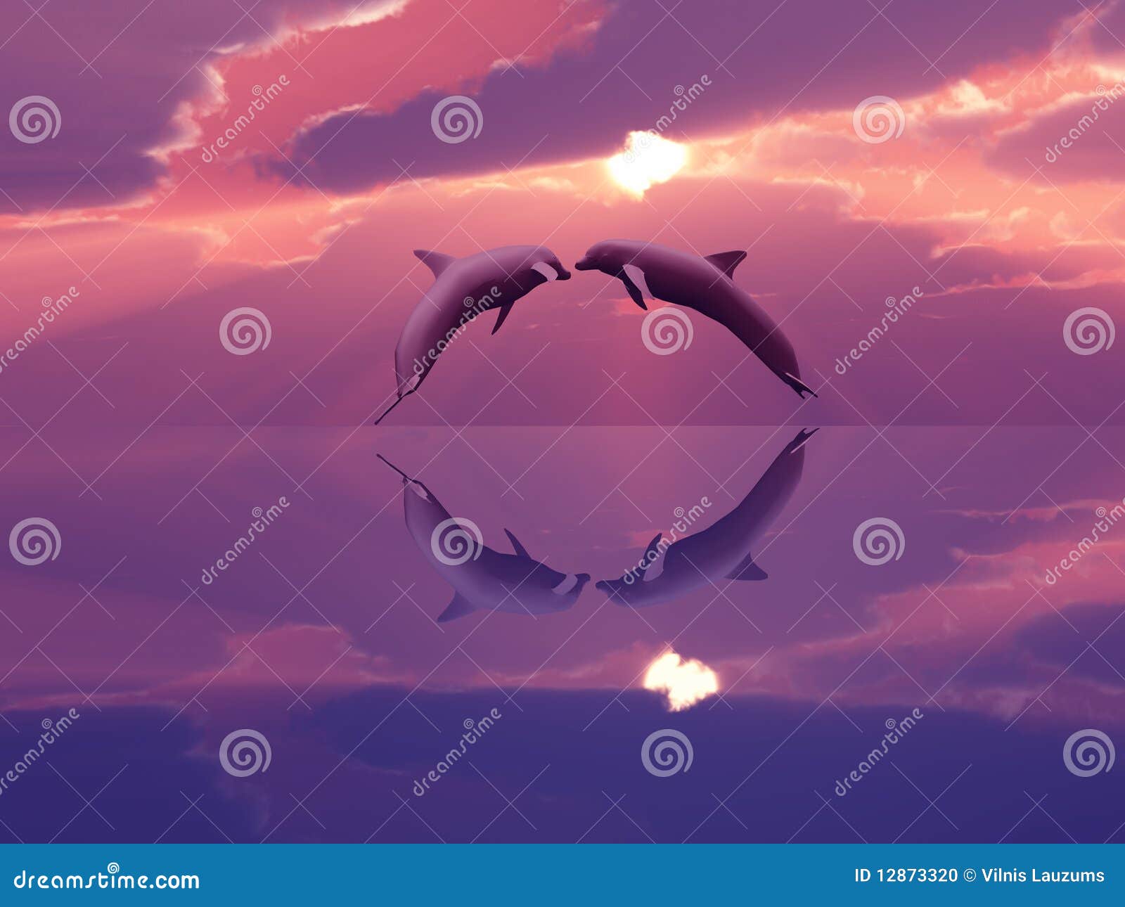 Delfiner Som Leker Solnedgång Stock Illustrationer - Illustration av ...