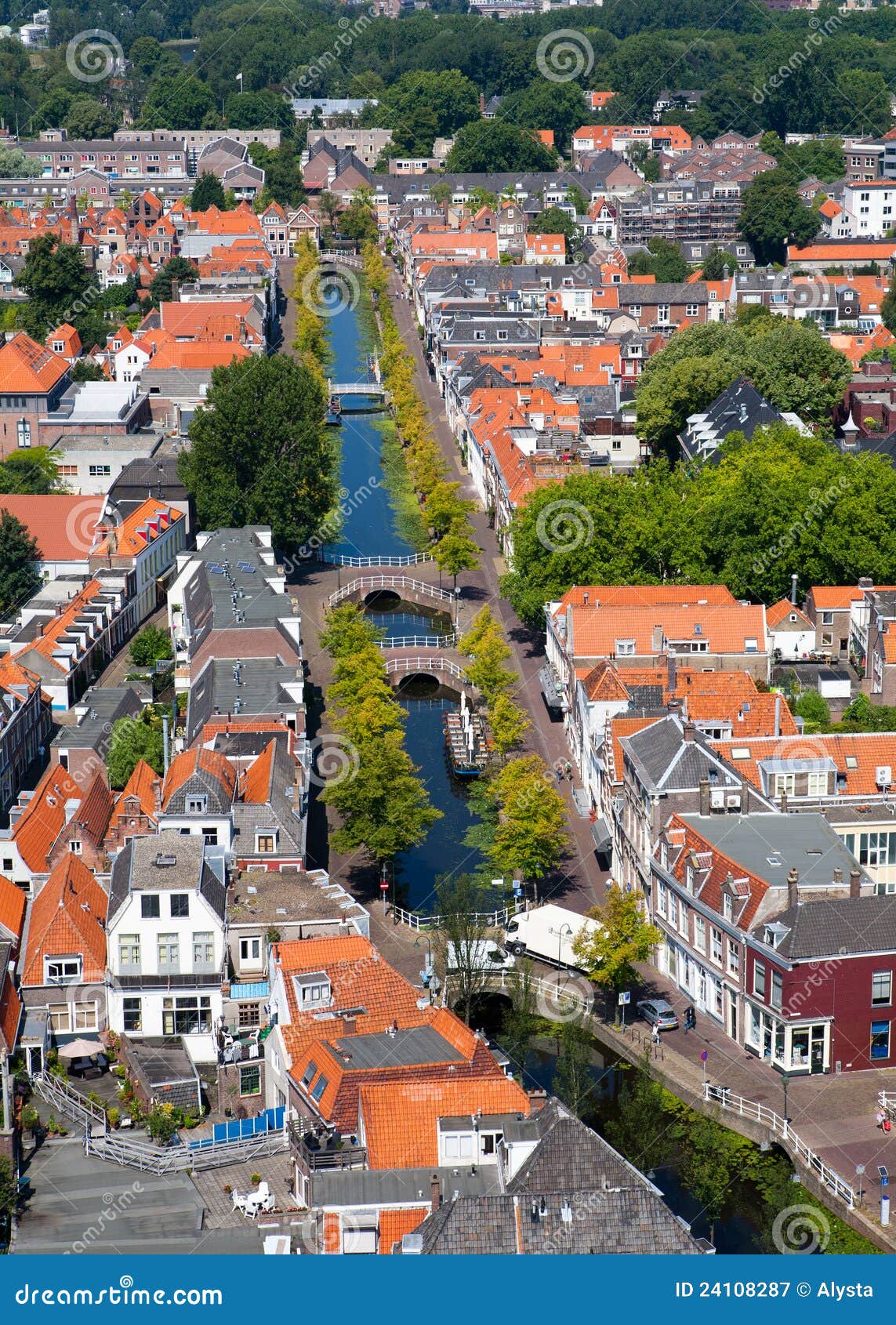 Delft Canal and Bridges from Above Stock Image - Image of houses ...