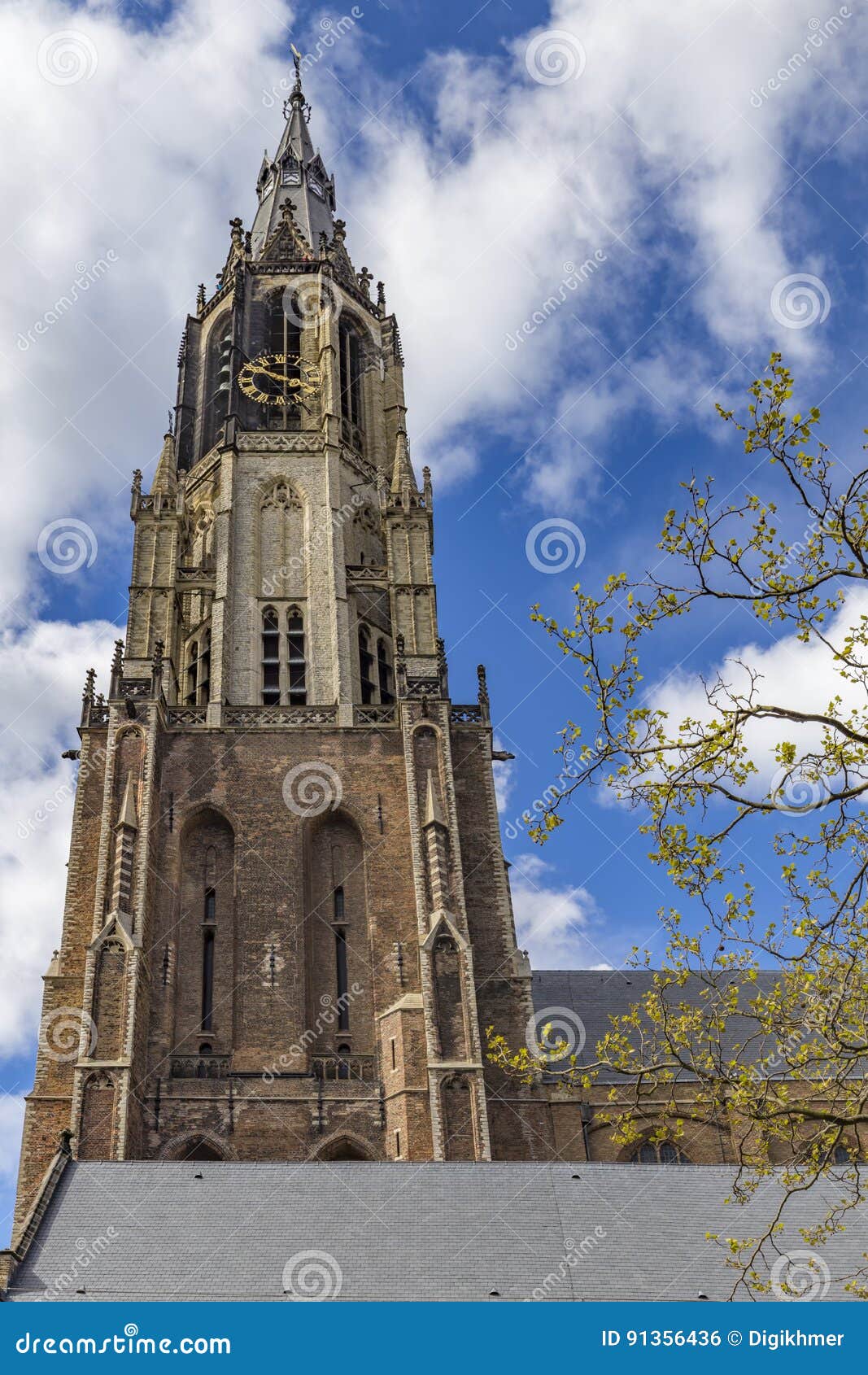 Delft church tower stock photo. Image of fabric, buildings - 91356436