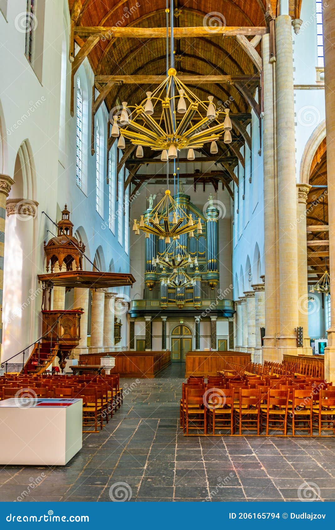 DELFT, NETHERLANDS, AUGUST 7, 2018: Interior of Oude Kerk Church in ...