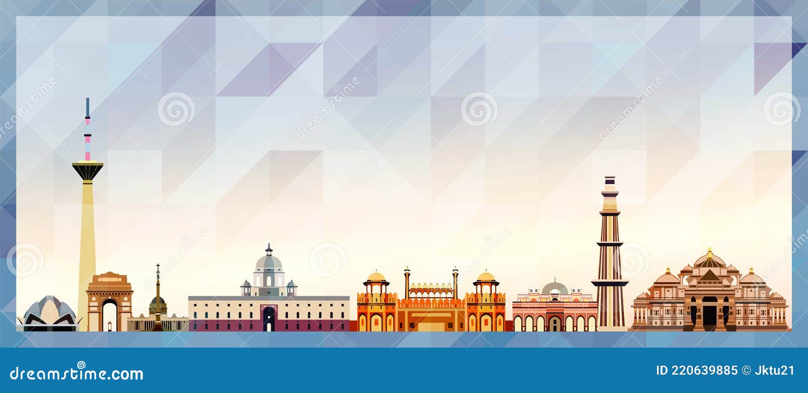 Delhi Skyline Vector Colorful Poster on Beautiful Triangular Texture ...