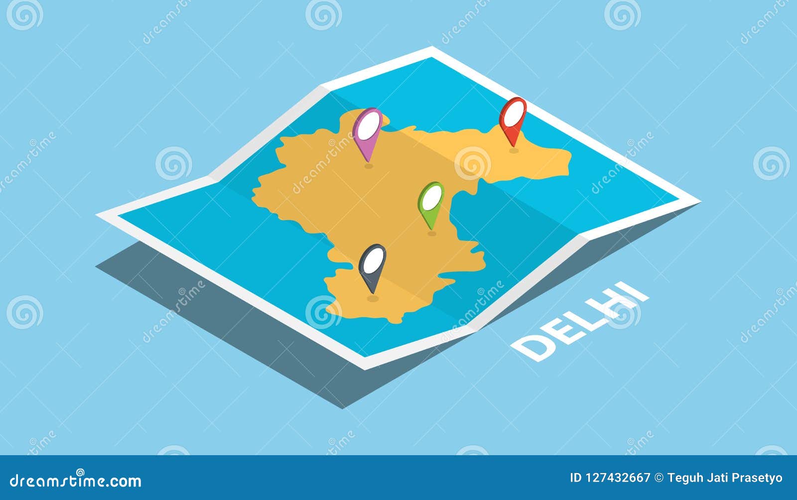Delhi India Explore Maps Location with Folded Map and Pin Location ...