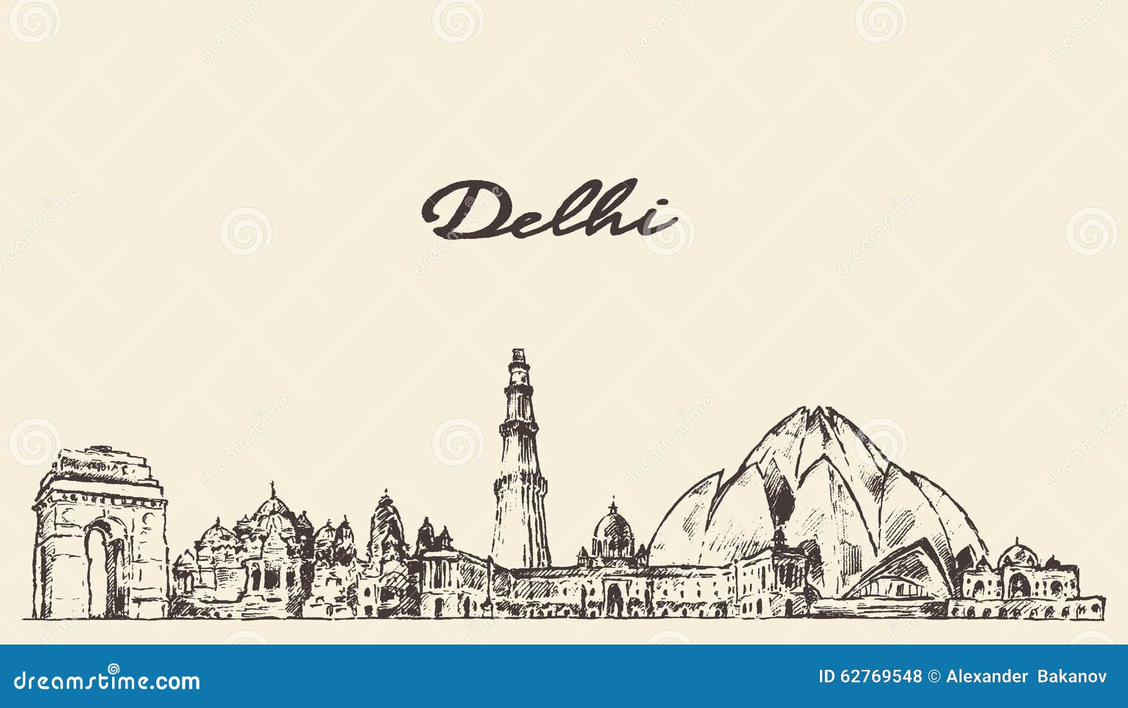Delhi Skyline Vector Colorful Poster On Beautiful Triangular Texture ...