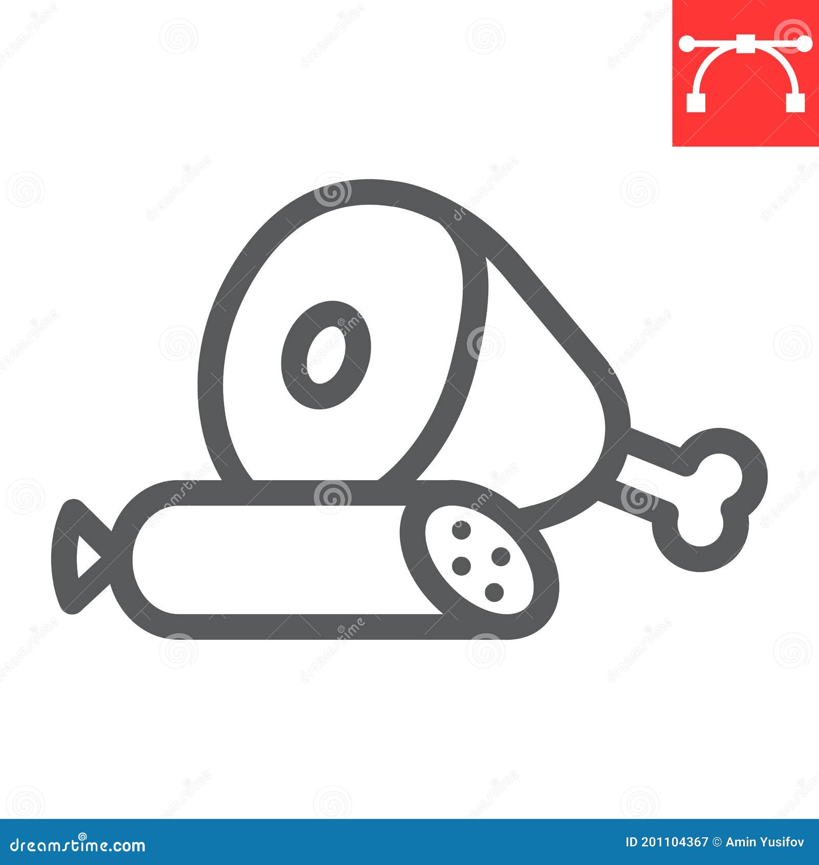 Deli Line Icon, Leg of Ham and Salami, Beef Sign Vector Graphics ...