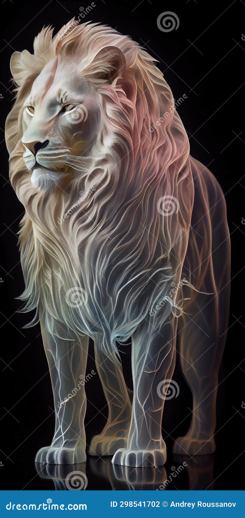 Albino Lion Wearing Gold And Silver Battle Armor Intricate Details With ...