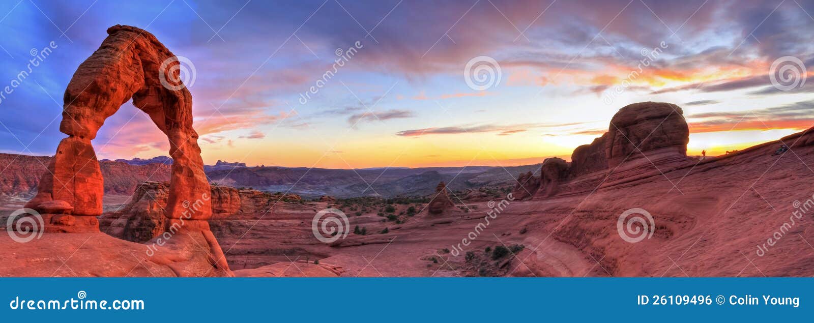 Delicate Arch HDR Sunset Panorama Stock Photo - Image of park, clouds ...