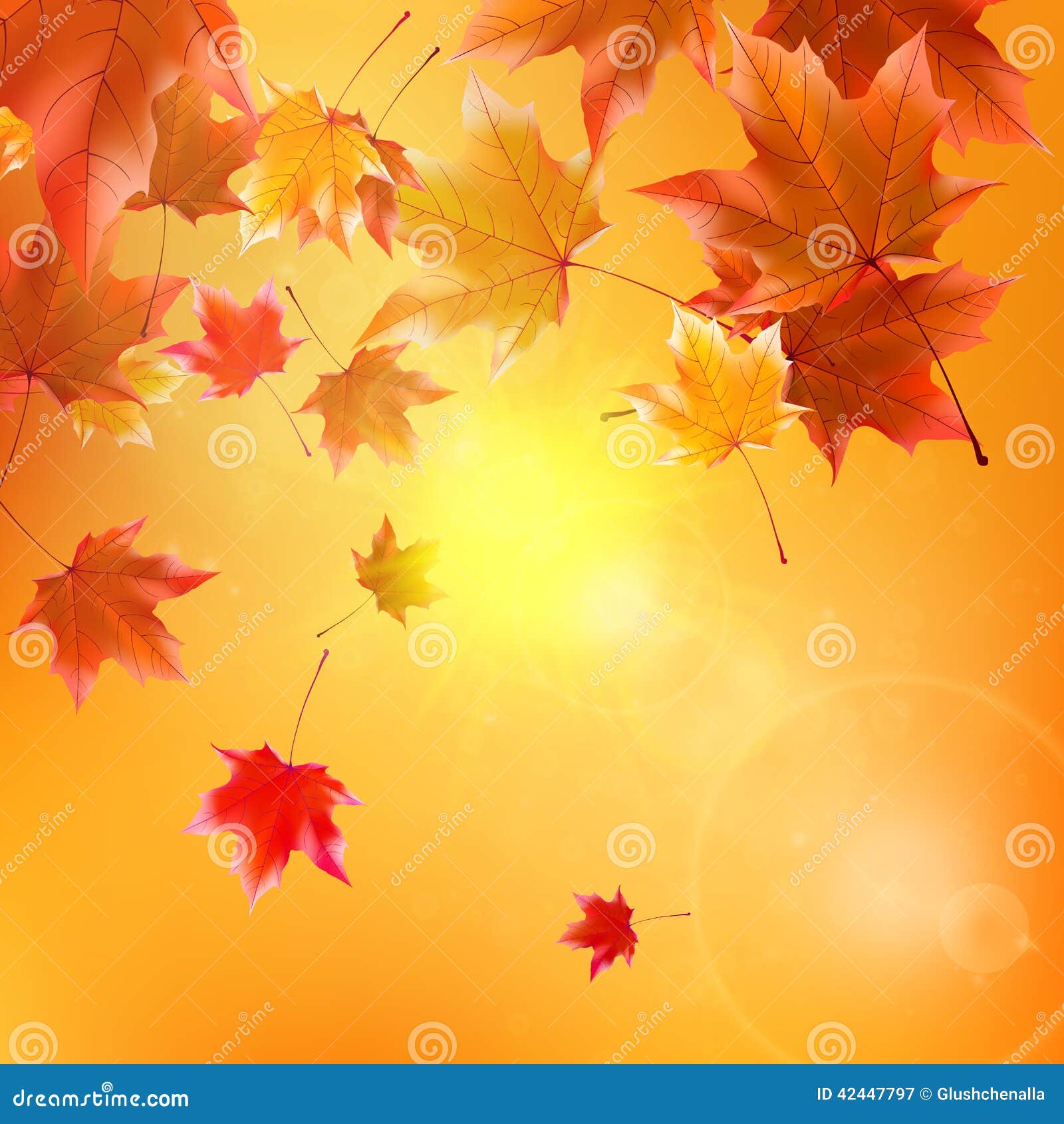 Delicate Autumn Sun with Glare on Gold Sky. Stock Vector - Illustration ...