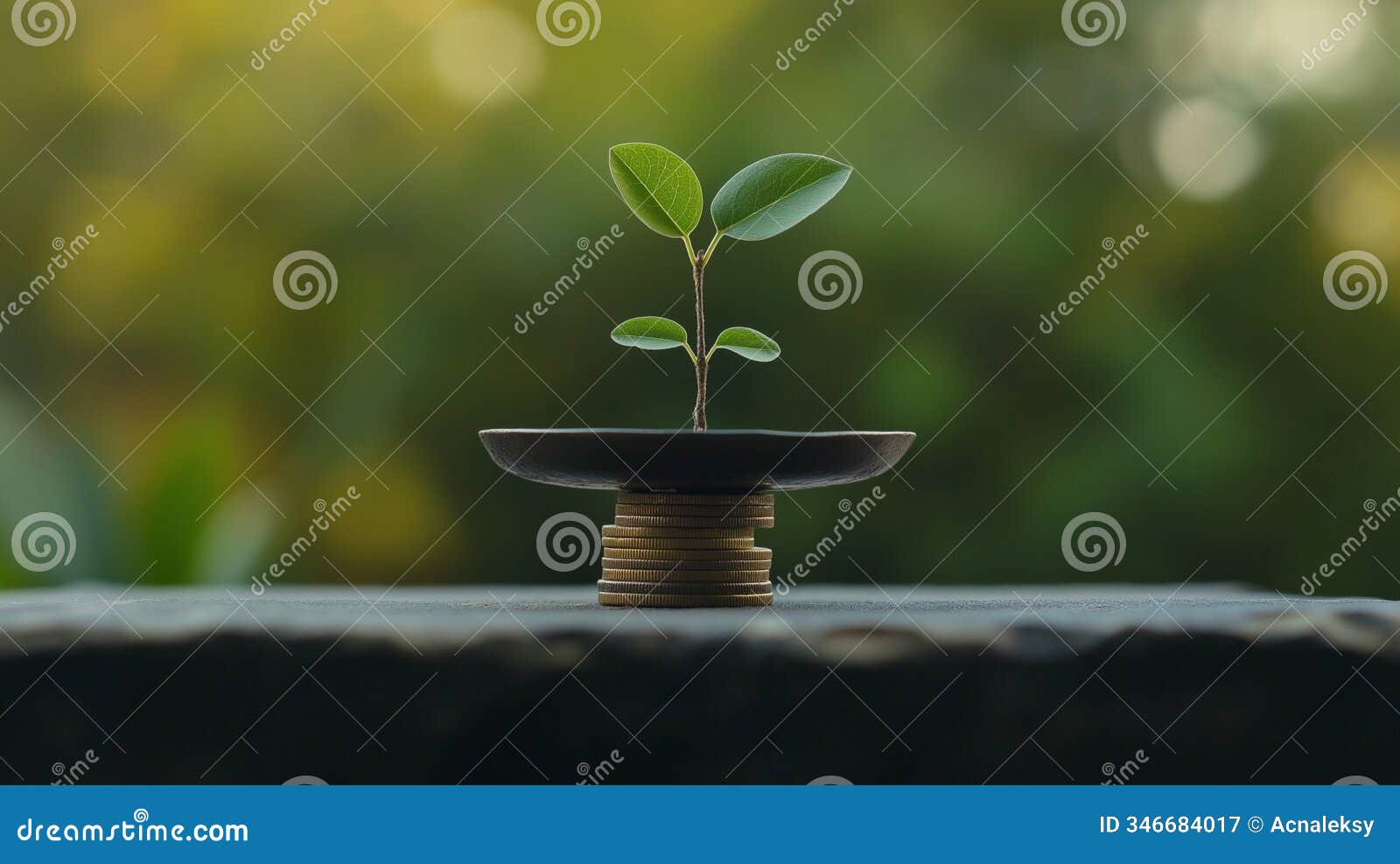 Delicate Balance Scale with a Stack of Coins on One Side and a Seedling ...