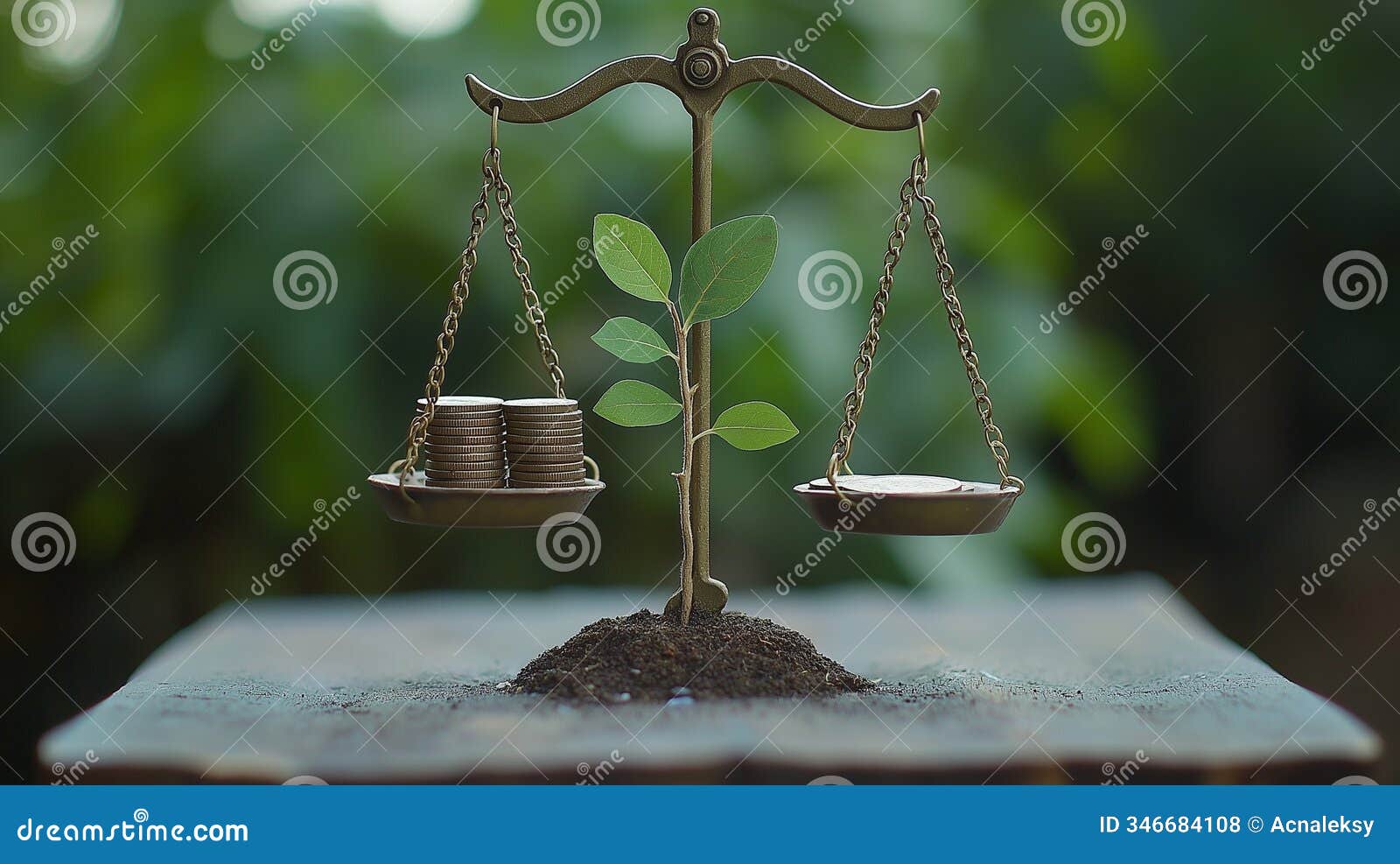 Delicate Balance Scale with a Stack of Coins on One Side and a Seedling ...