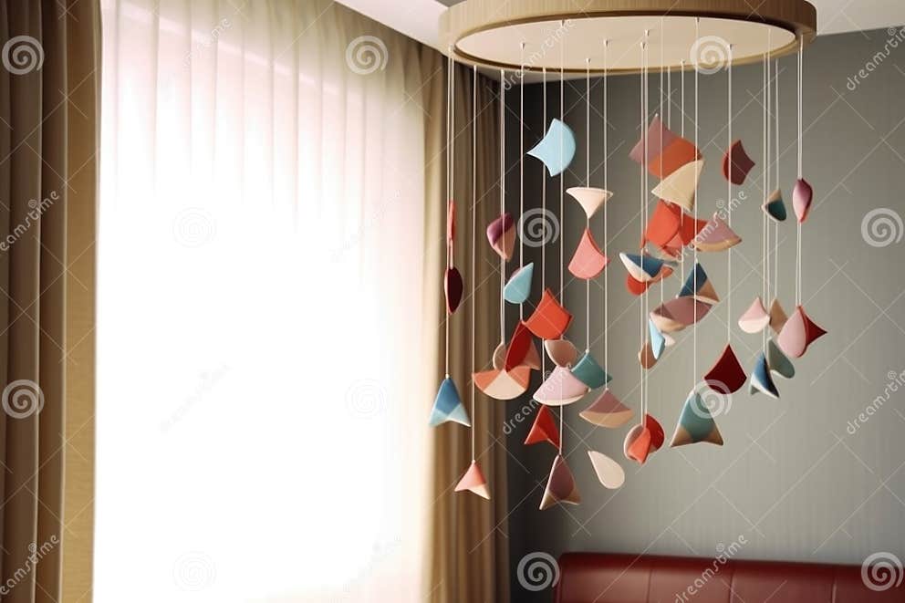 Delicate Balancing Mobiles Hanging from Ceiling Stock Illustration ...