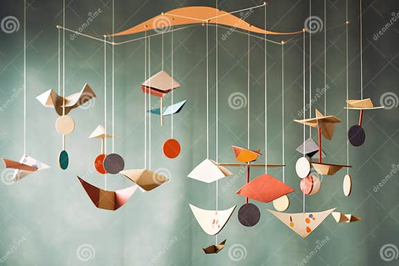 Delicate Balancing Mobiles Hanging from Ceiling Stock Illustration ...