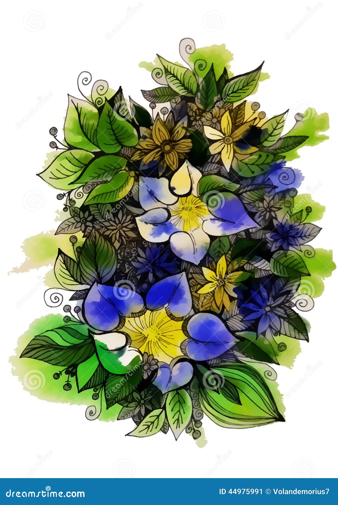 Delicate Beautiful Flowers with Leaves Stock Illustration ...