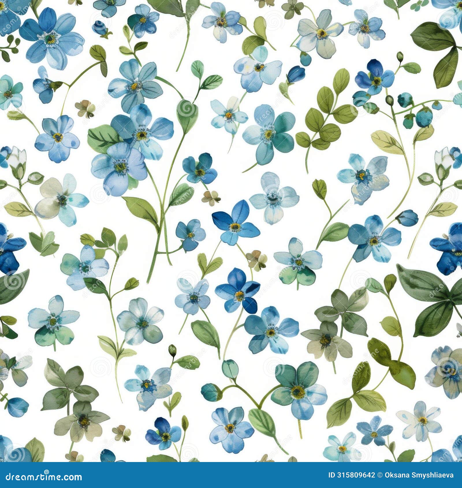 Delicate Blue Floral Pattern on a White Background for Design Stock ...
