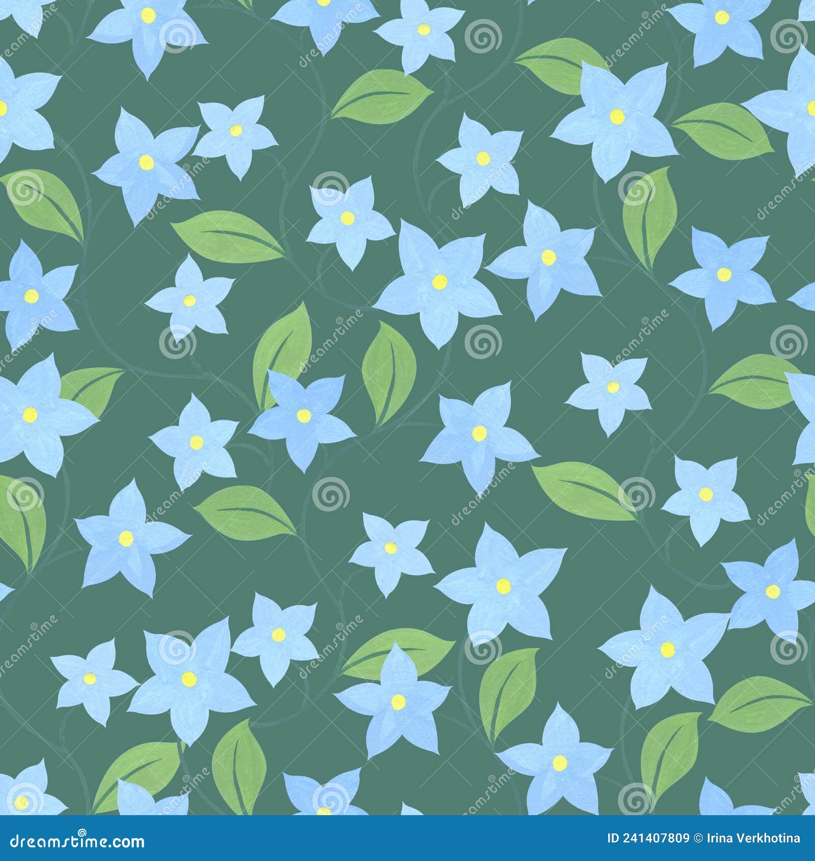 Delicate Blue Flowers on Intertwining Stems. Naive Style. Spring ...