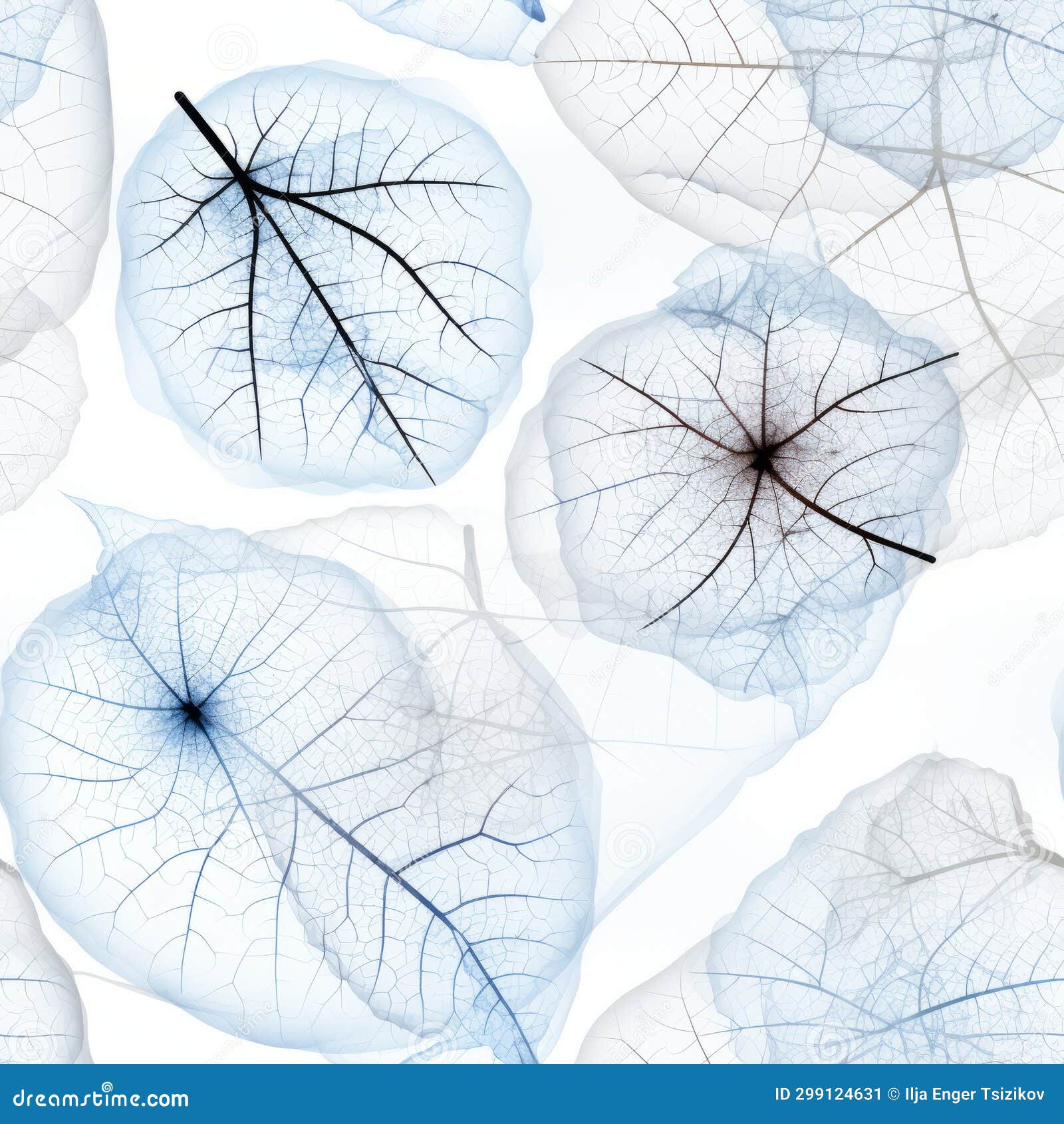 Delicate Blue Foliage Skeleton Seamless Pattern with Translucent ...