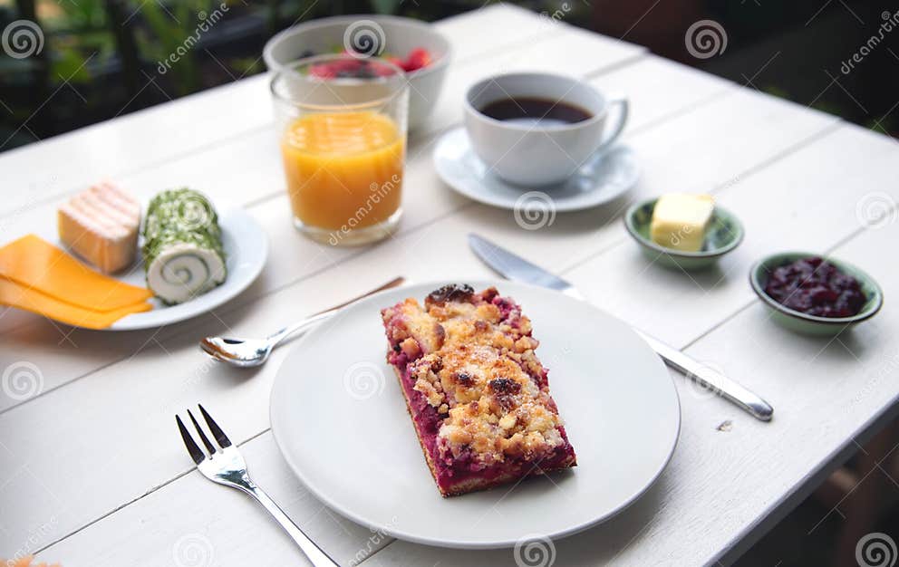 Delicate Breakfast at a White Table Stock Image - Image of buns, plate ...