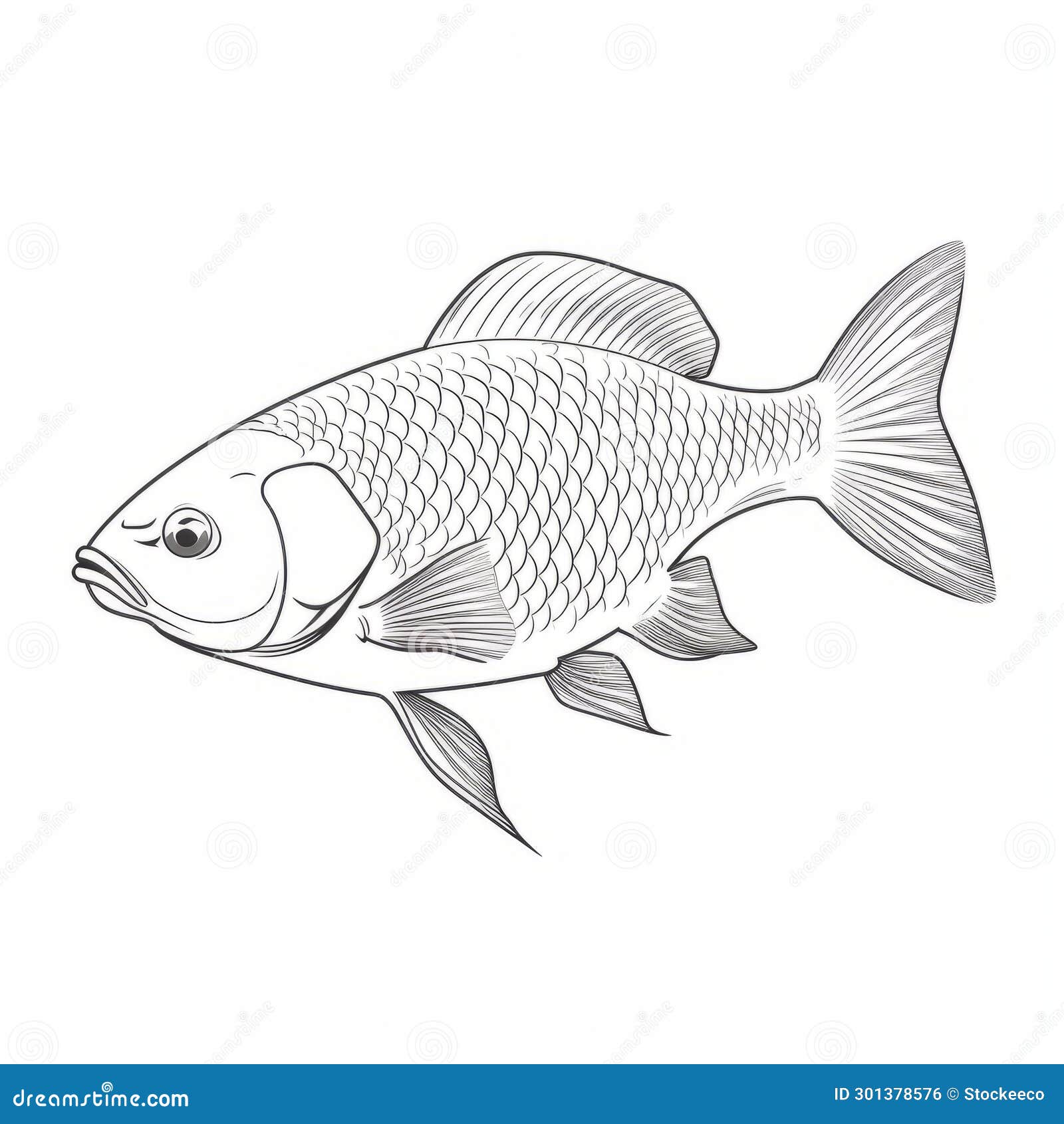 Delicate Carp Drawing on White Background: Simple and Scientific ...
