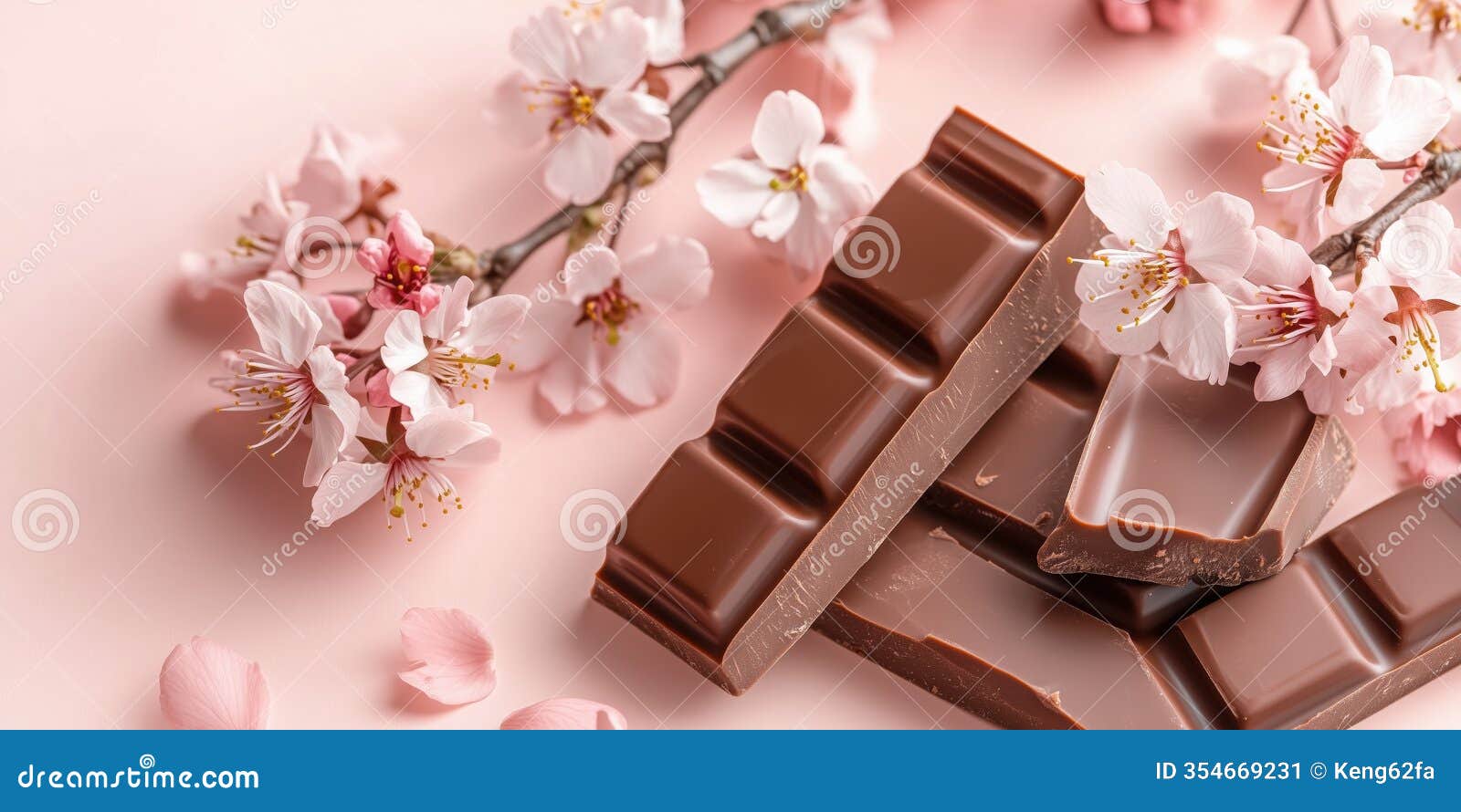 Delicate Chocolate Bars With Blooming Sakura Flowers On Soft Pink ...