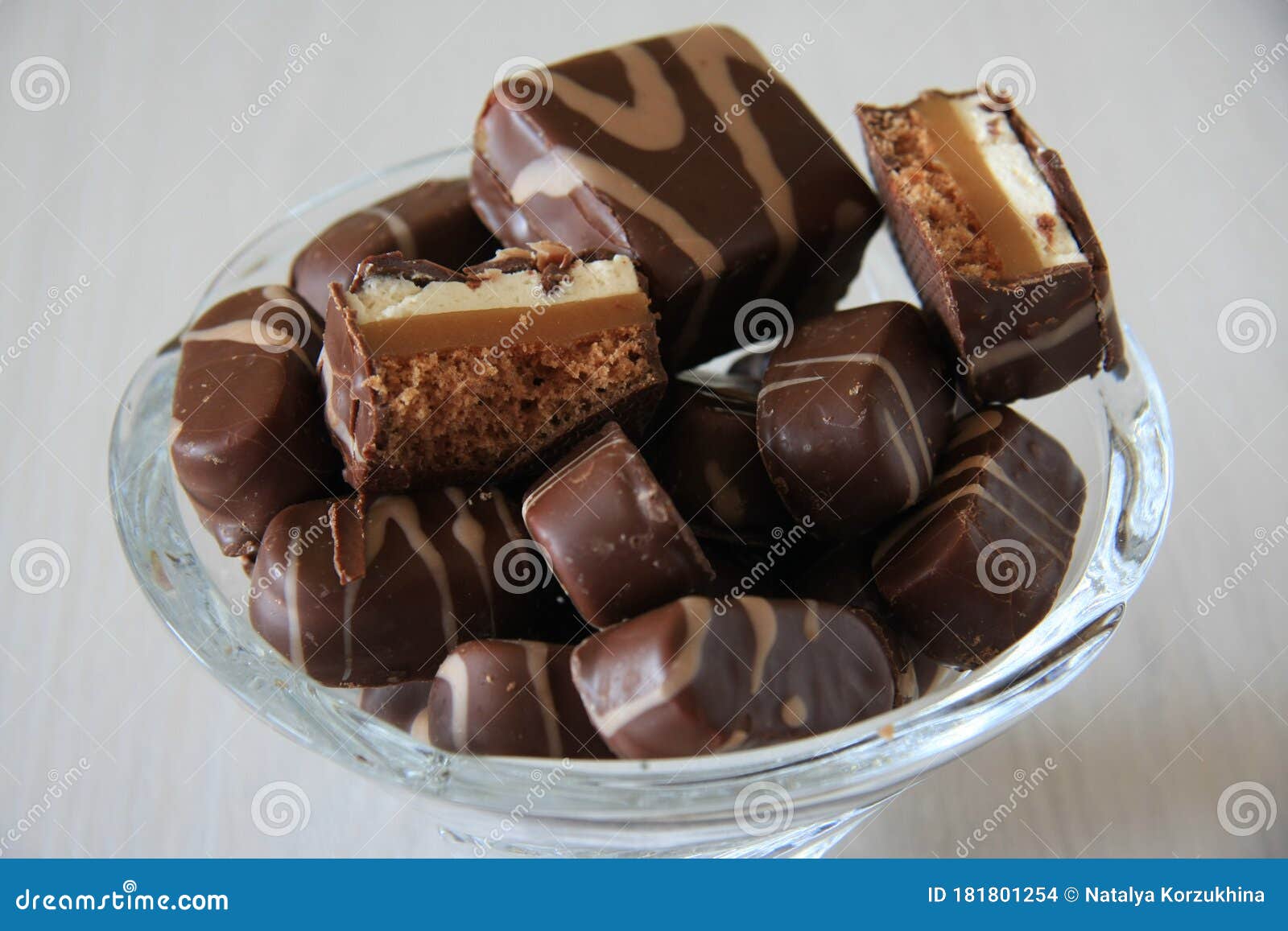 Delicate Chocolate Sweets in a Crystal Bowl Stock Photo - Image of ...
