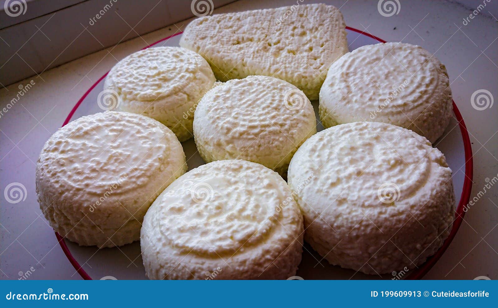 Delicate Circles of Delicious Cow Cheese Curd Ready To Be Consumed ...