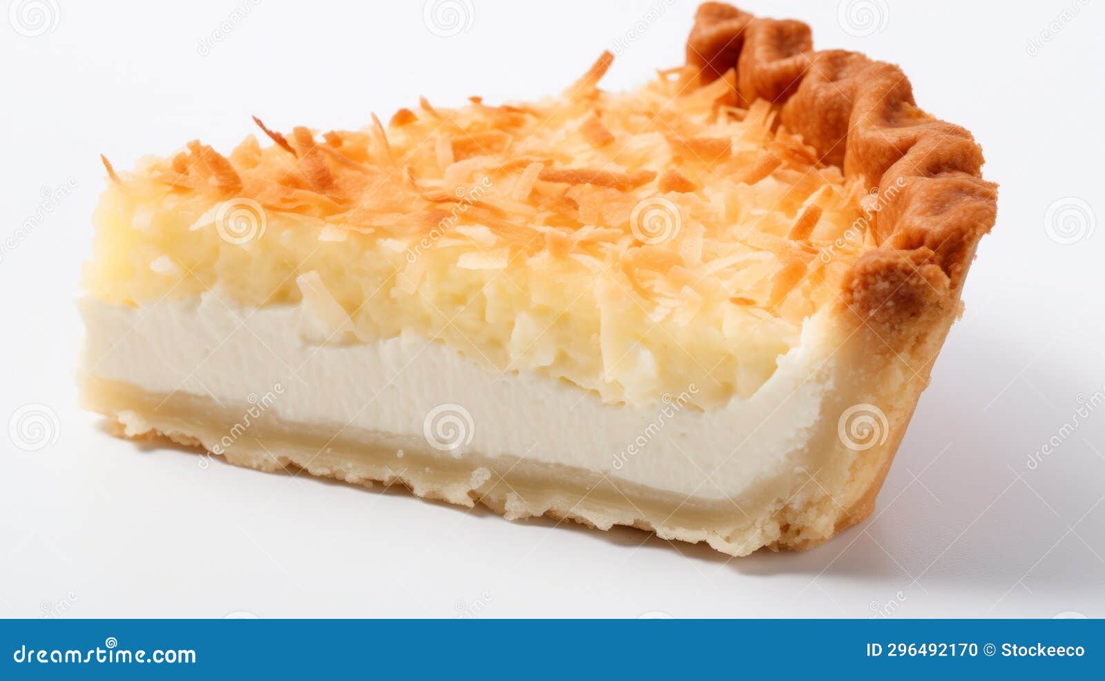 Delicate Coconut Butter Pie Slice on White Background Stock ...