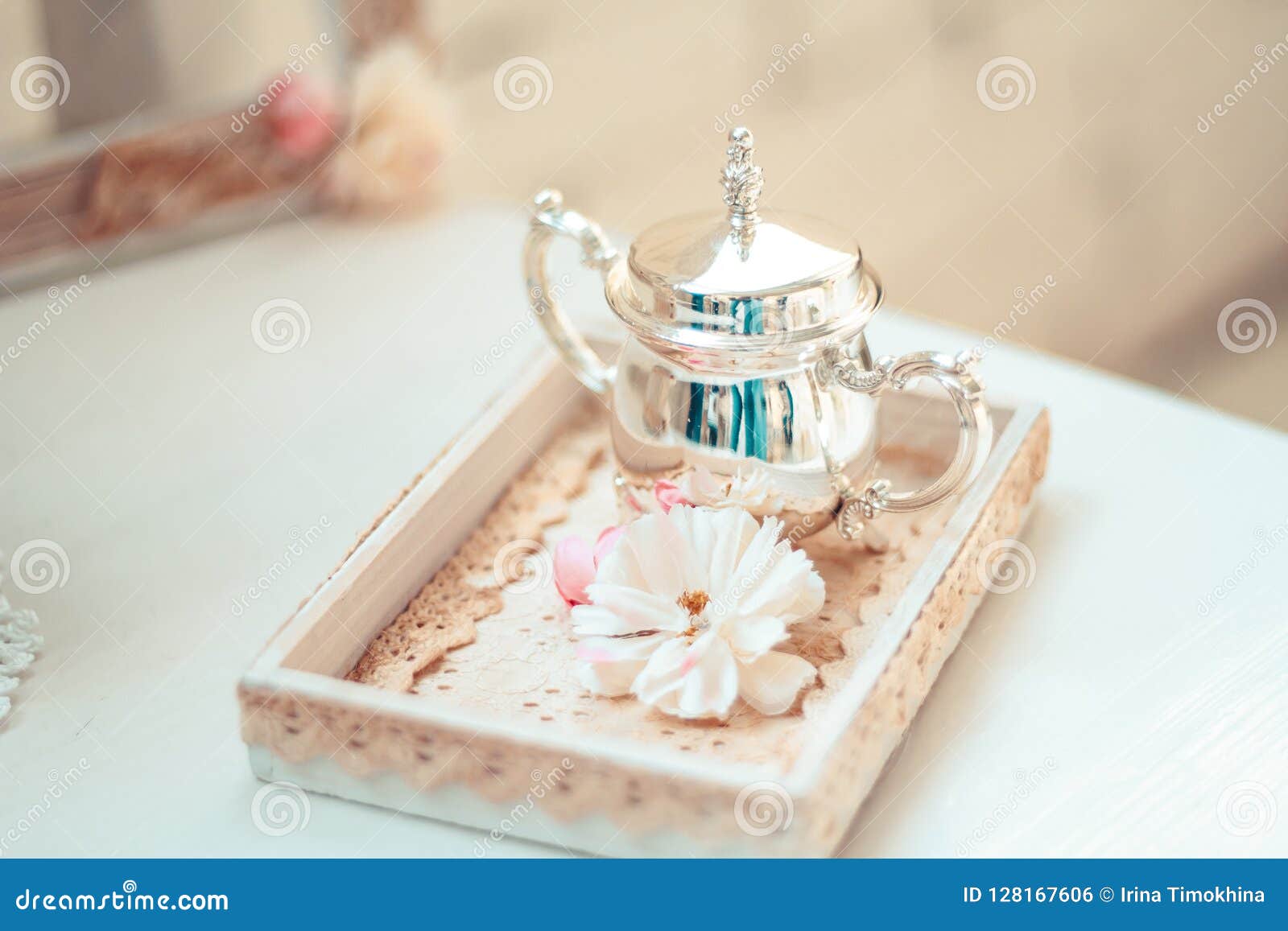 Delicate Composition with Vase and Flowers Decorated in Rustic S Stock ...